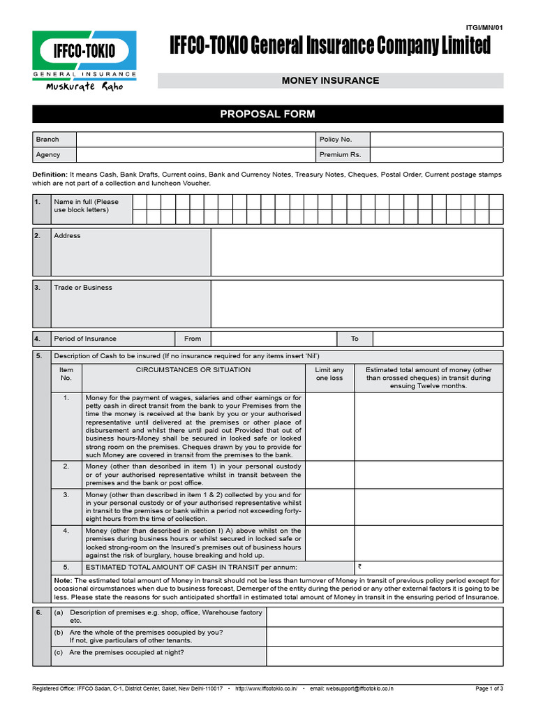 Money Insurance Proposal Form | PDF | Insurance | Money