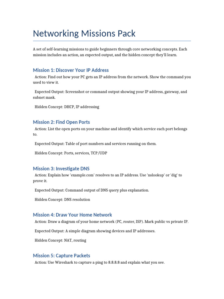 Networking Missions Pack | PDF