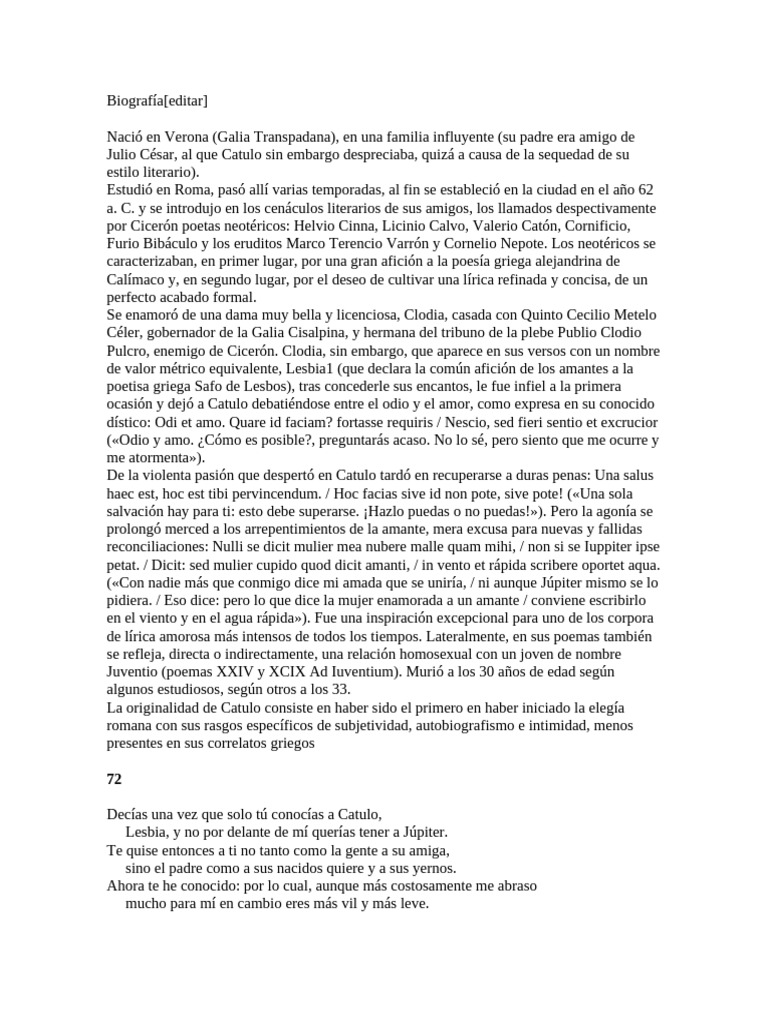 Biografía de Catulo: Poesía y Amor | PDF | Poesía | Republica Romana