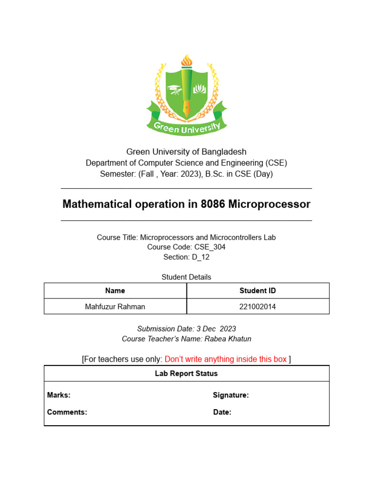 Mathematical Operation in 8086 Microprocessor _Report | PDF | Computer ...