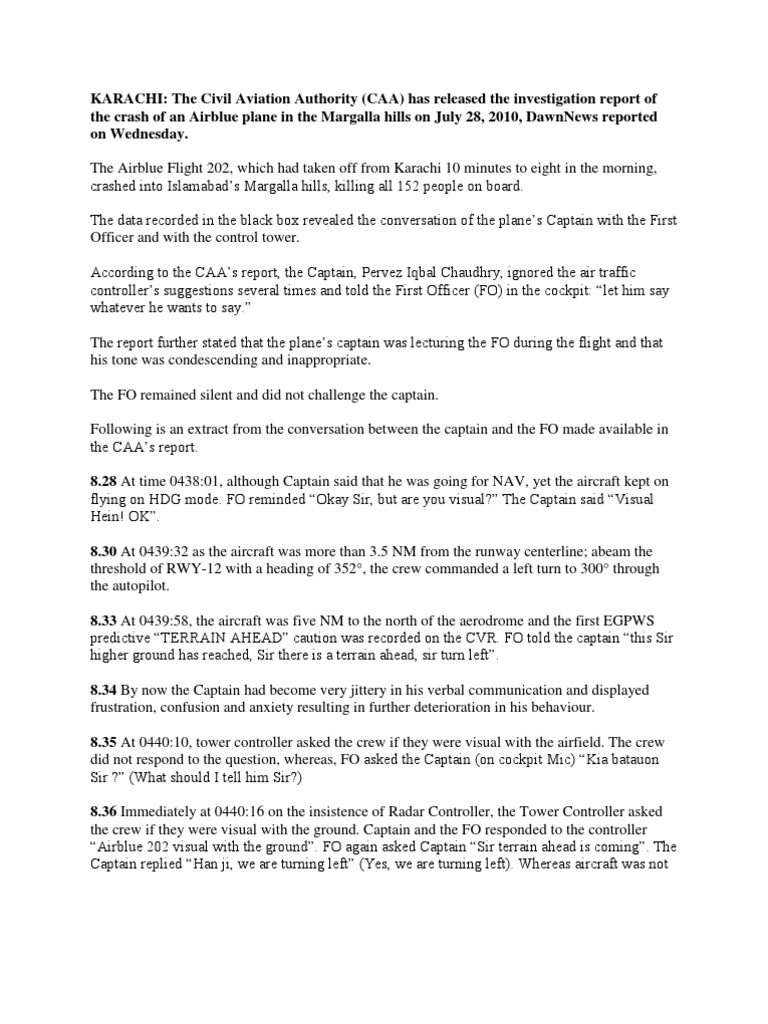 Air Blue Report | PDF | Civil Aviation | Aviation Safety