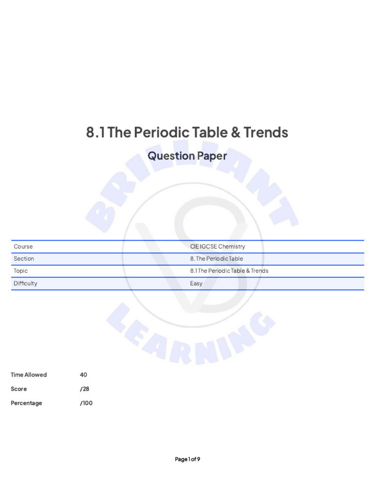 IGCSE Chemistry: Periodic Table Trends | PDF | Periodic Table | Sodium
