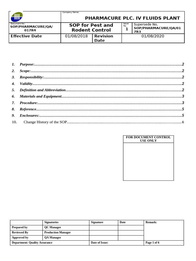 Pest and Rodent Control SOP Guide | PDF | Pest Control