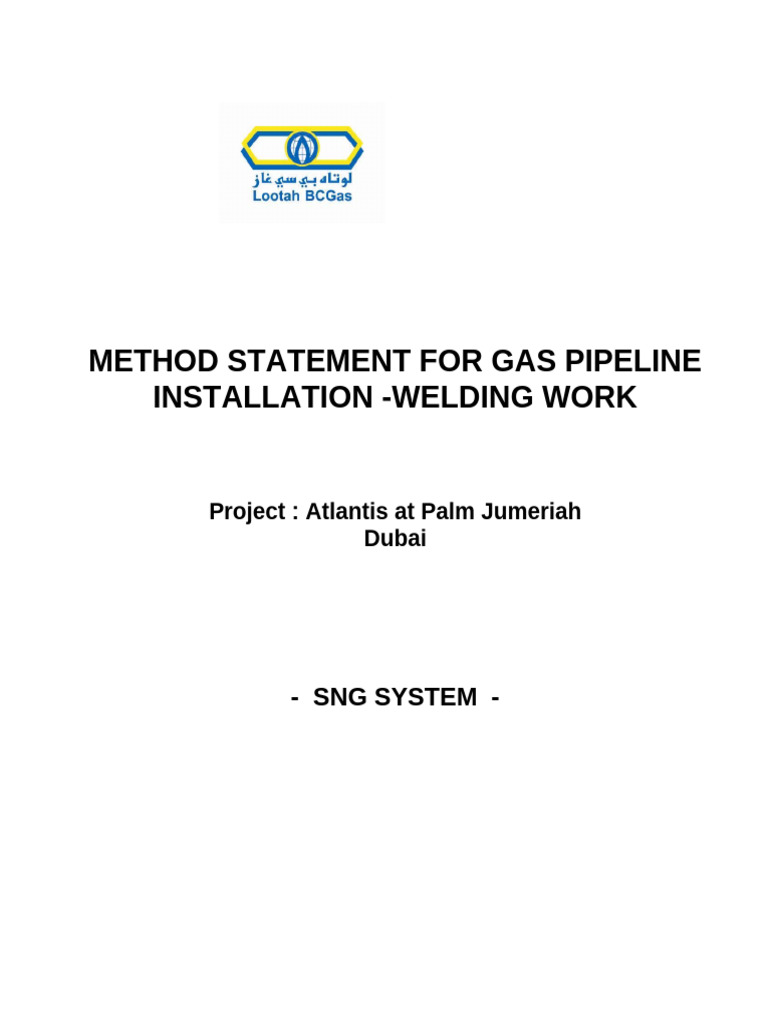 Gas Pipeline Welding Method Statement | PDF | Pipe (Fluid Conveyance ...