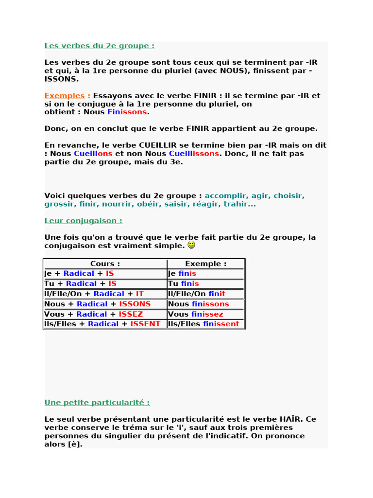 Conjugaison des verbes du 2e groupe | PDF | Verbe | Conjugaison