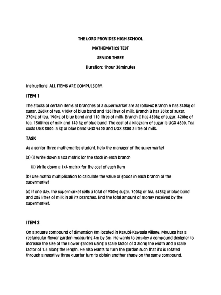 s3 Maths Test | PDF