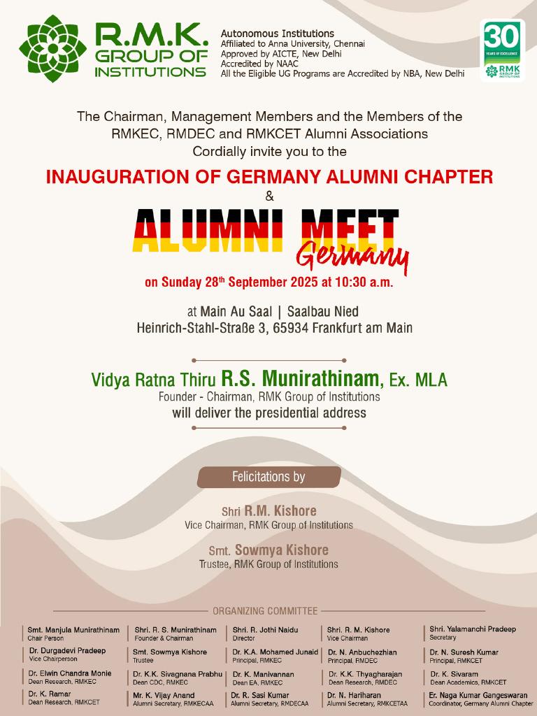 Germany Alumni Meet Invitation and Agenda | PDF