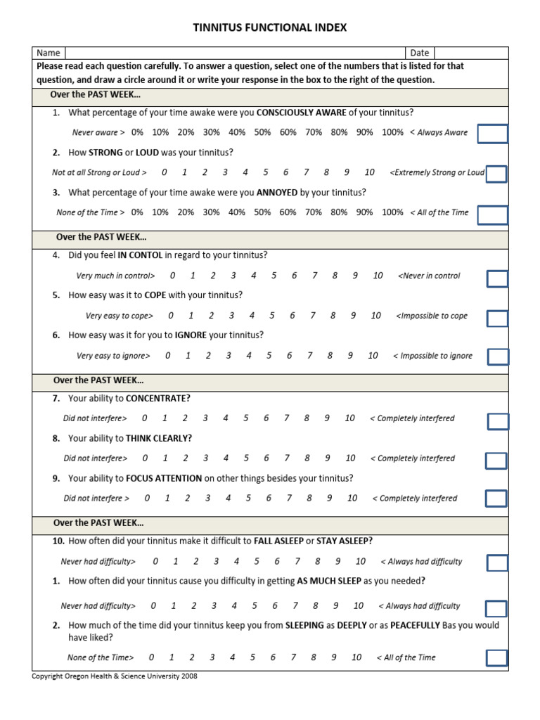 Tinnitus Functional Index Questionnaire | PDF