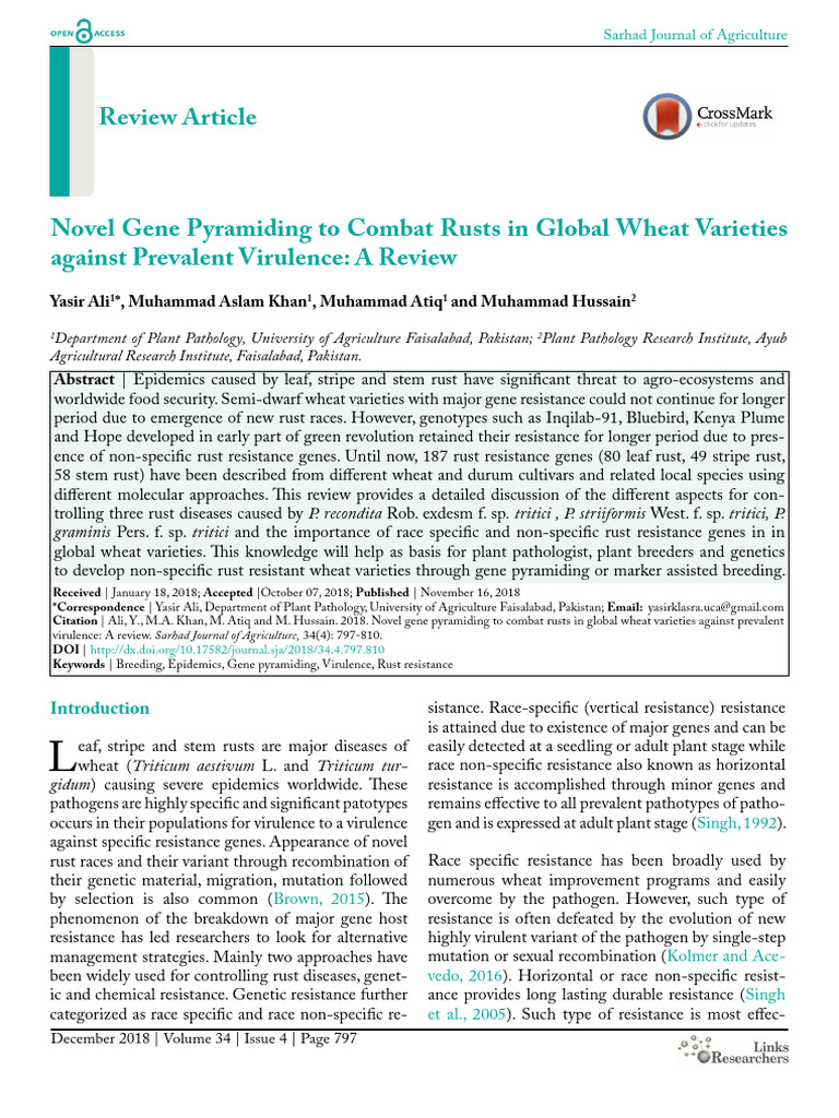 Novel Gene Pyramiding To Combat Rusts in Global Wheat Varieties Against ...