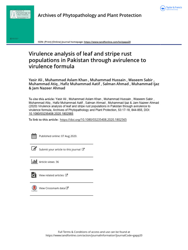 Virulence analysis of leaf and stripe rust populations in Pakistan ...