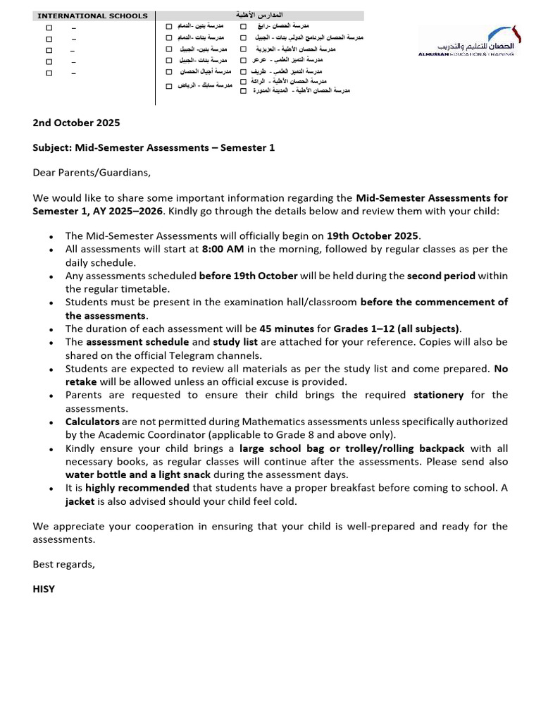 Mid-Semester Assessments Info 2025 | PDF