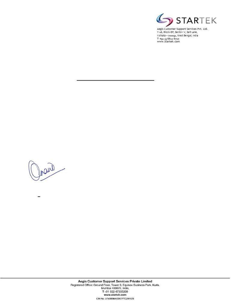 Startek Experience Letter | PDF