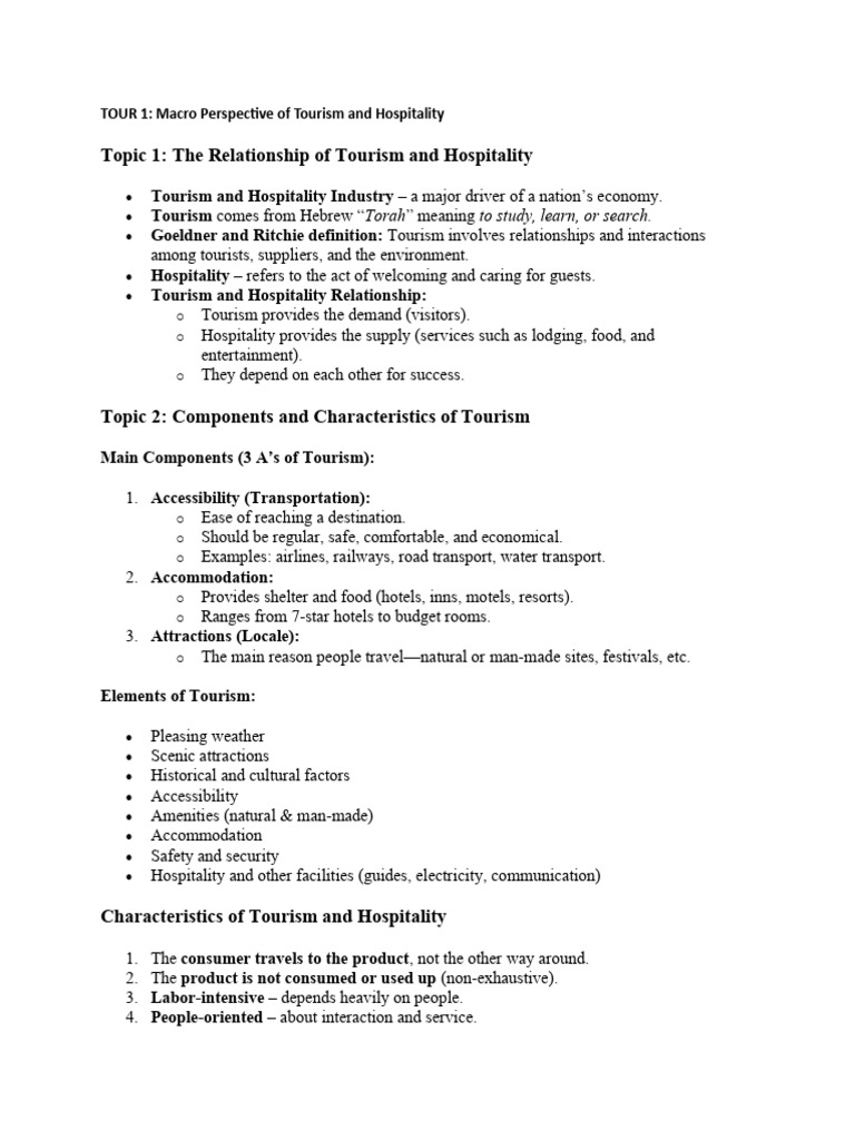 Tourism and Hospitality Overview Guide | PDF | Tourism | Hotel