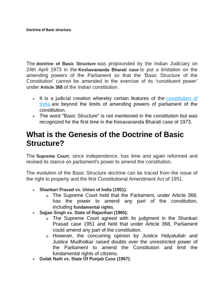 Doctrine of Basic Structure | PDF | Fundamental Rights | Justice