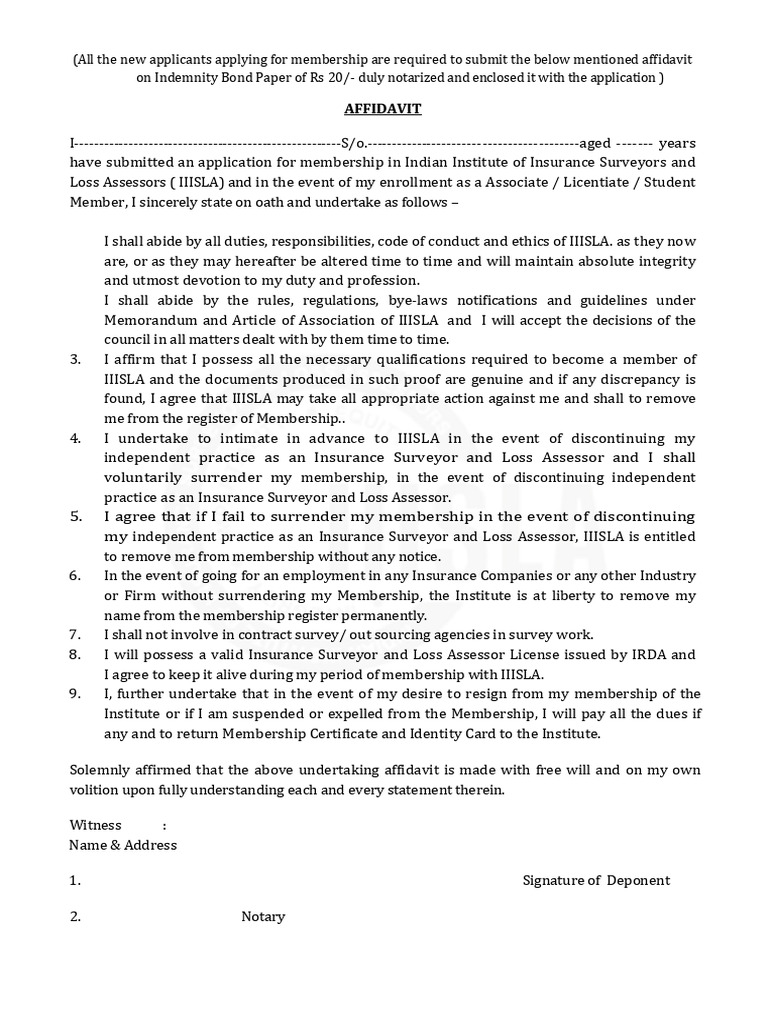 IIISLA Membership Affidavit Template | PDF | Affidavit | Notary Public