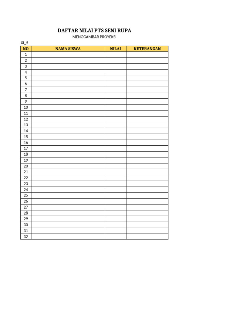 Template Daftar Nilai | PDF