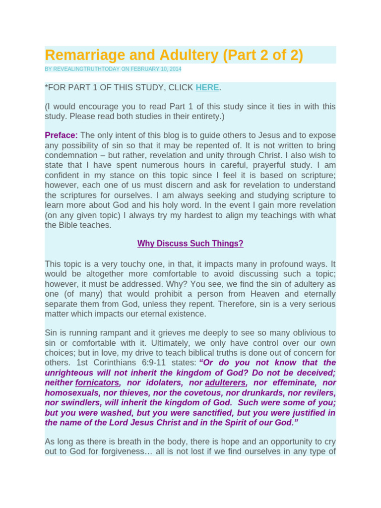 Understanding Remarriage and Adultery | PDF | Adultery | Revelation