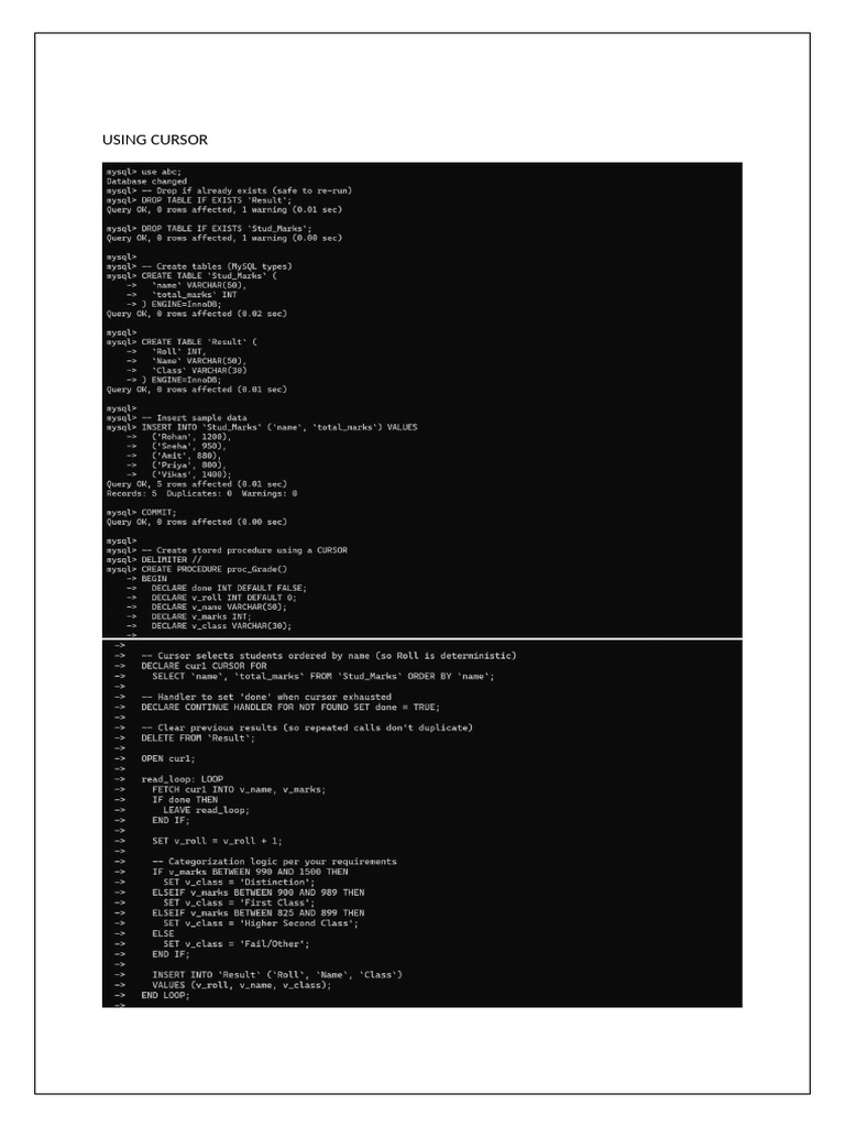 Dbms Prac 5 Using Cursor | PDF