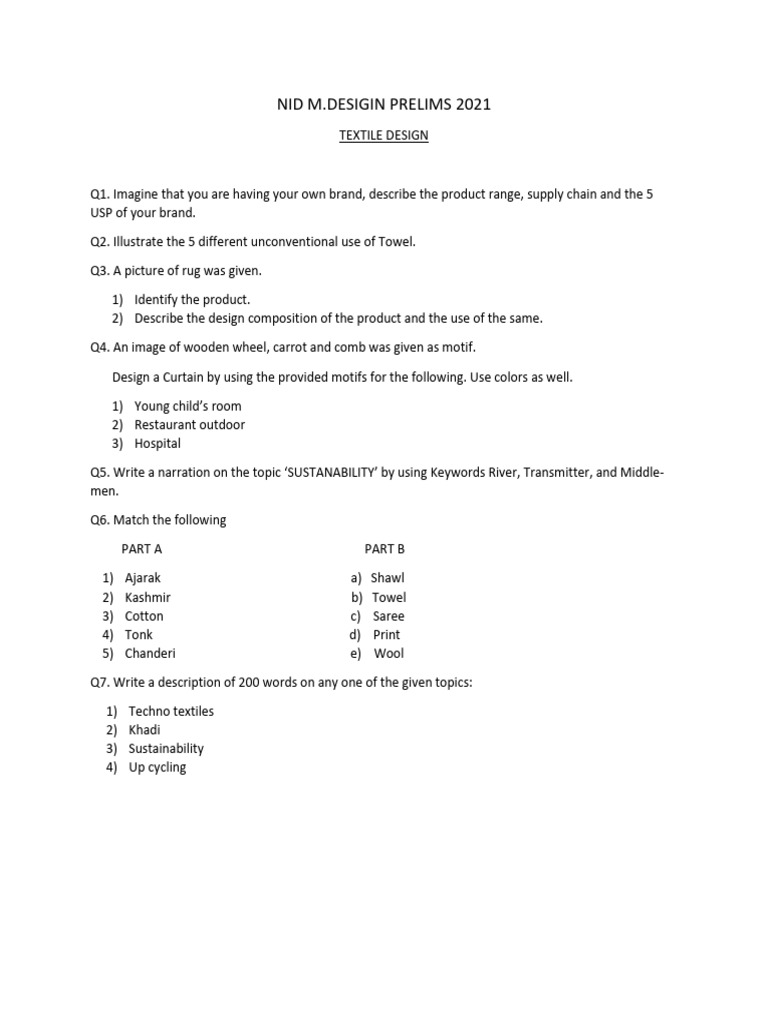 NID 2021 M.design Original Paper (29-Dec-2021) | PDF