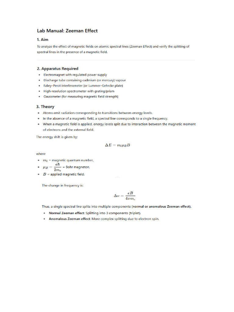 Zeeman Effect - Experiment.lab Manual | PDF