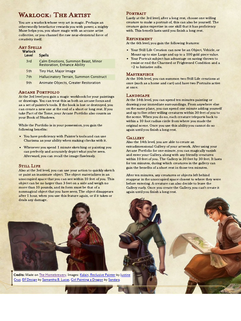 Warlock - The Artist - The Homebrewery | PDF | The Arts