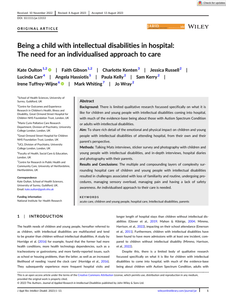Being A Child With Intellectual Disabilities in Hospital | PDF ...