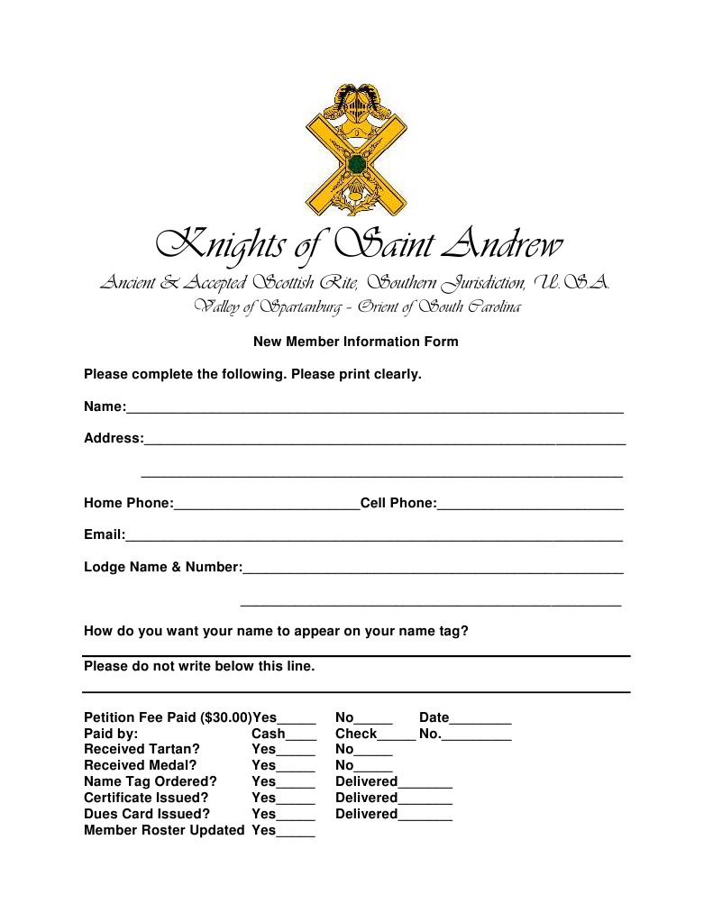 Knights of Saint Andrew Membership Form | PDF