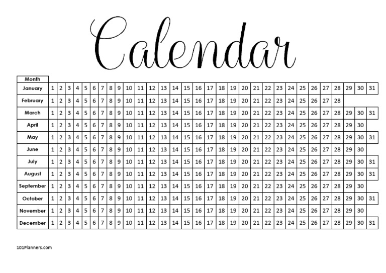 Yearly Calendar 1 Color | PDF