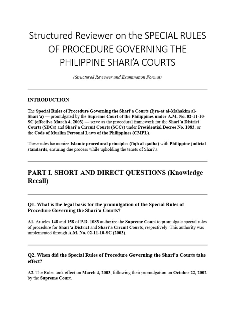 Special Rules for Shari'a Courts in PH | PDF | Sharia | Appeal