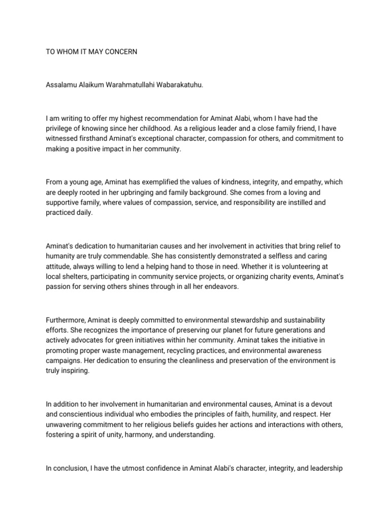 Recommendation for Aminat Alabi | PDF