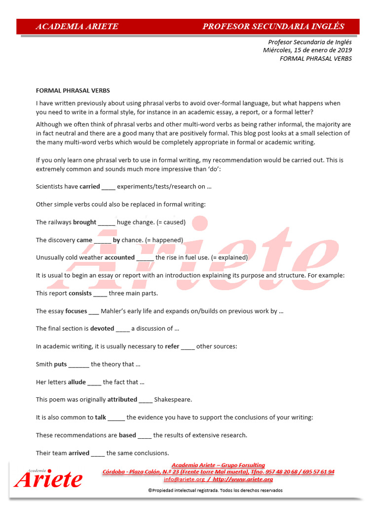 Formal Phrasal Verbs for Academic Writing | PDF