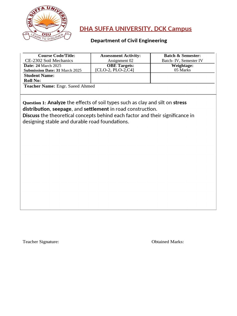 Soil Assignment 1 Spring 2025 | PDF