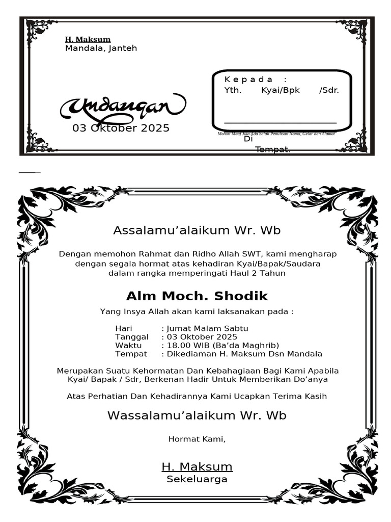 Undangan Haul H. Maksum | PDF