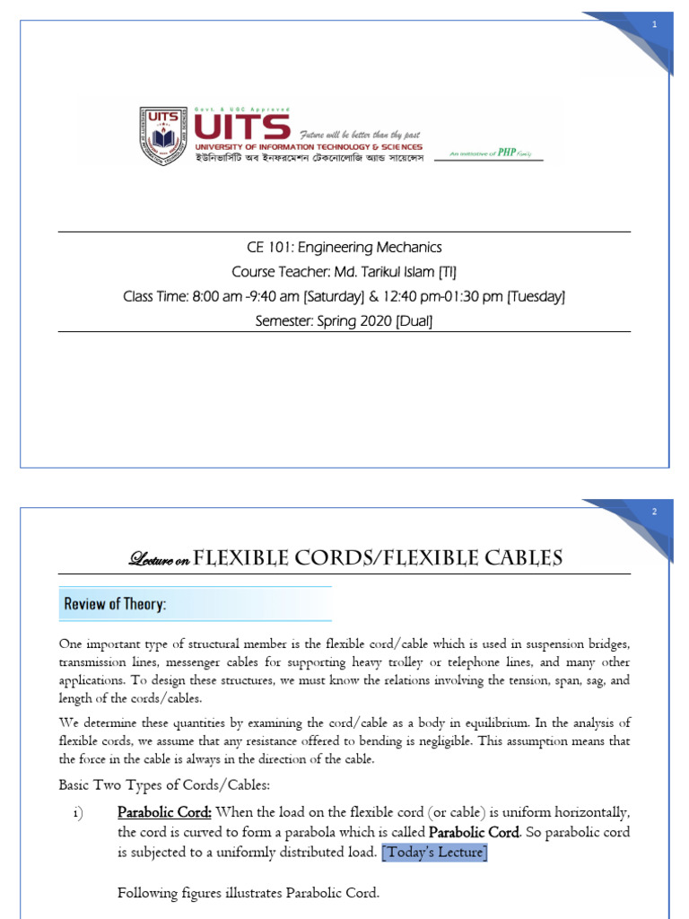 Parabolic and Catenary Cables Analysis | PDF | Mechanics