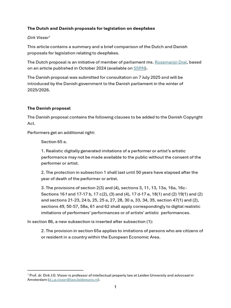 The Dutch en Danish Legislattive Proposals On Deepfakes July 2025 ...