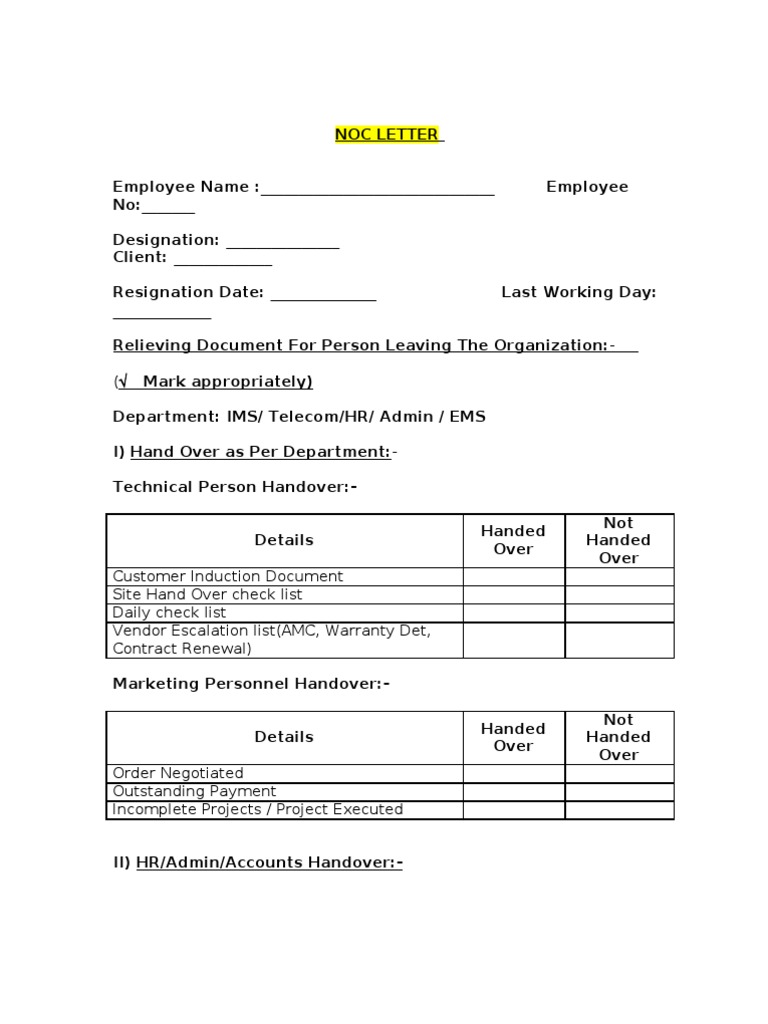 Employee Relieving and Handover Checklist | PDF