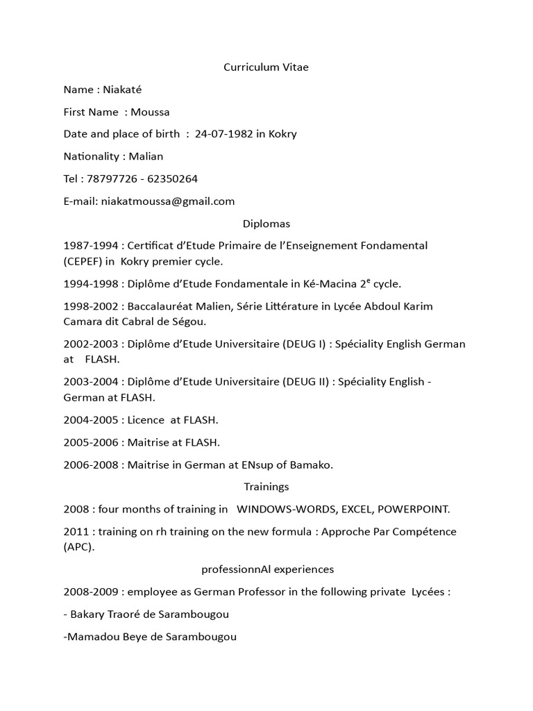 Curriculum Vitae (1) | PDF