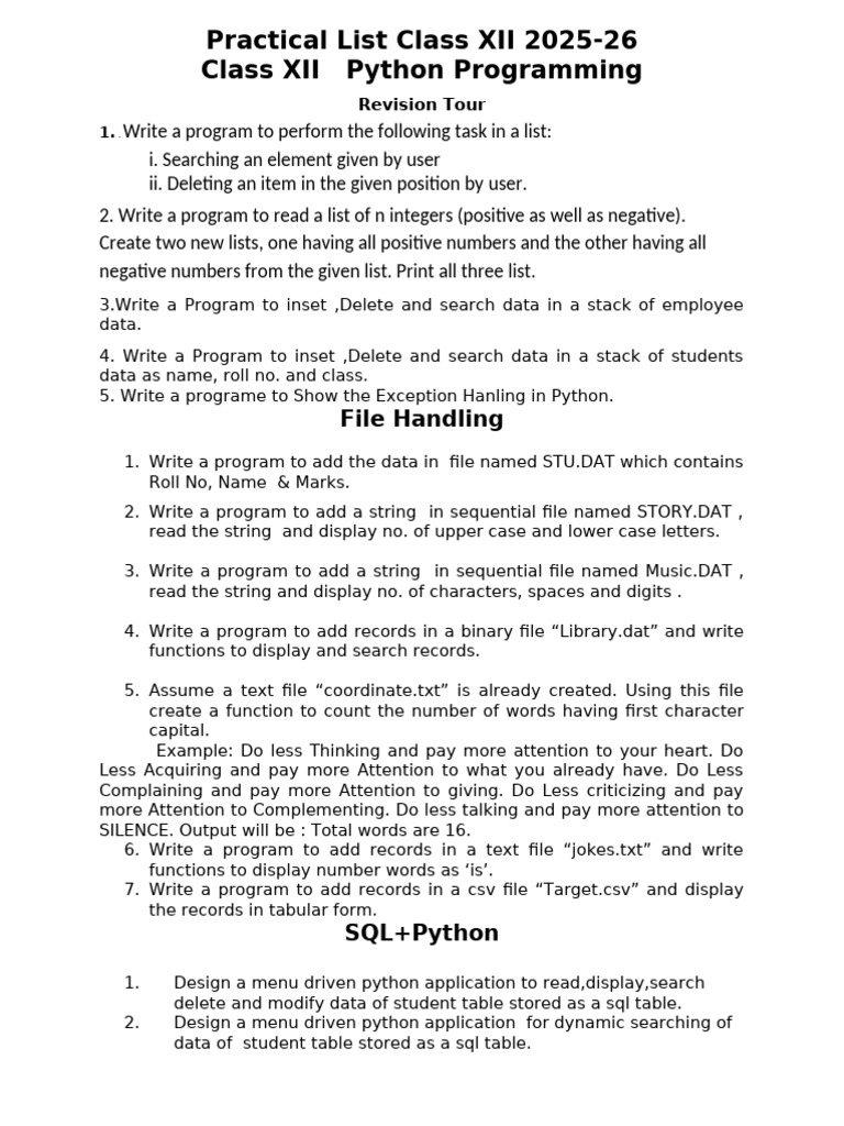 Practical File Class XII-25-26 CS | PDF | String (Computer Science ...