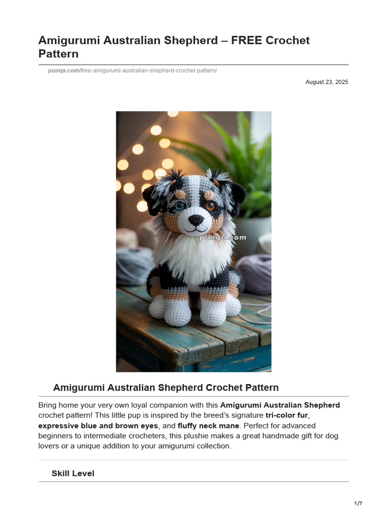 Free Amigurumi Australian Shepherd Pattern | PDF | Crochet