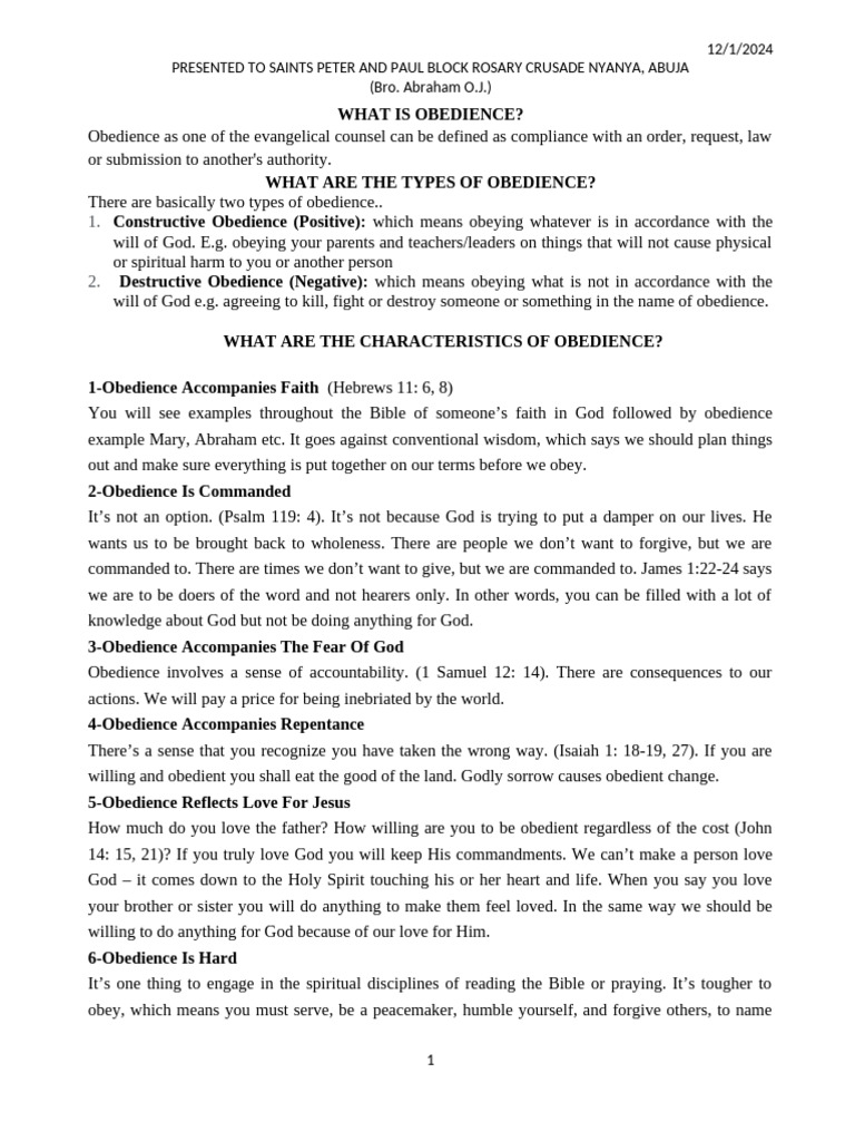 Understanding Obedience: Types & Traits | PDF | God | Jesus