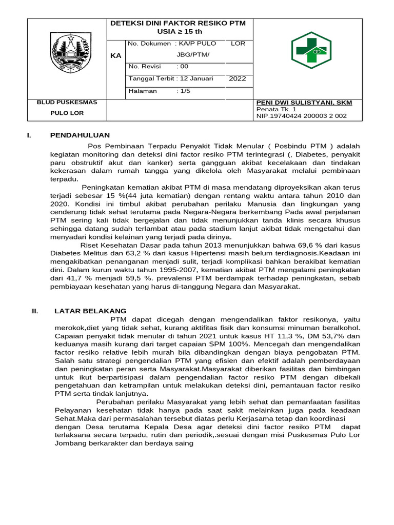 KAK Deteksi Dini Faktor Resiko PTM | PDF