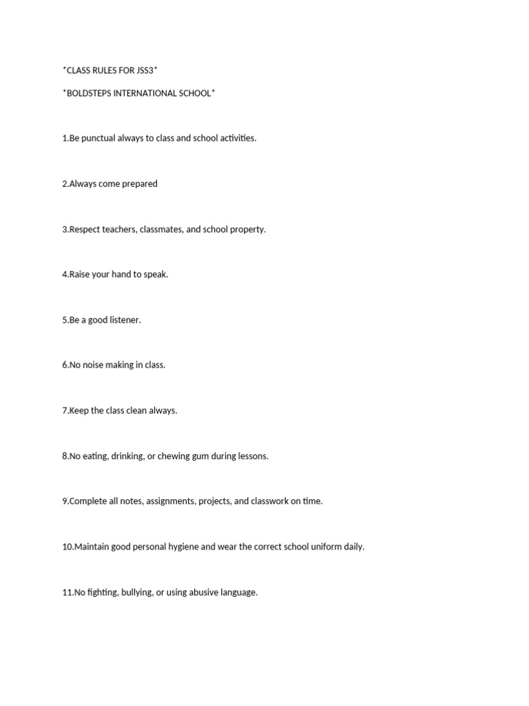 JSS3 Class Rules and Guidelines | PDF