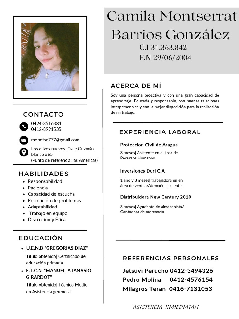Currículum de Camila Montserrat Barrios | PDF