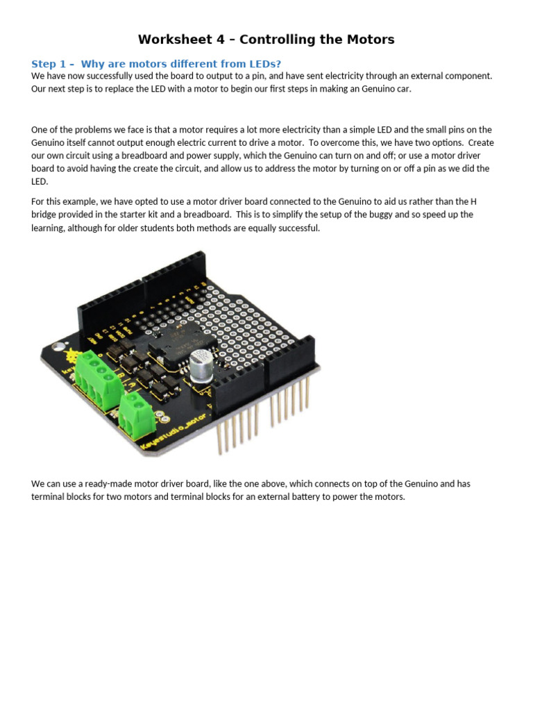 Worksheet 5 Û Controlling The Motors | PDF