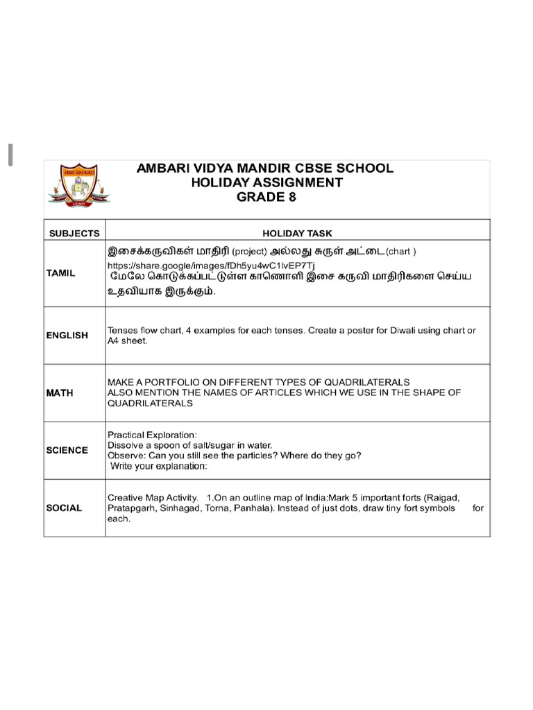 Grade 8 Holiday Assignment | PDF