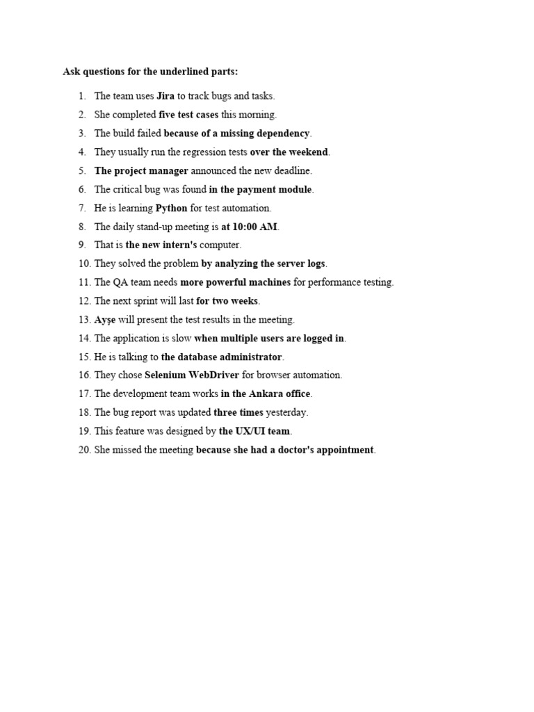 Ask Questions For The Underlined Parts | PDF
