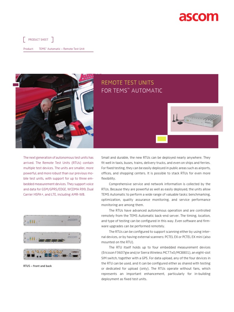 TEMS Automatic 9.0 - RTU Product Sheet | PDF | High Speed Packet Access ...