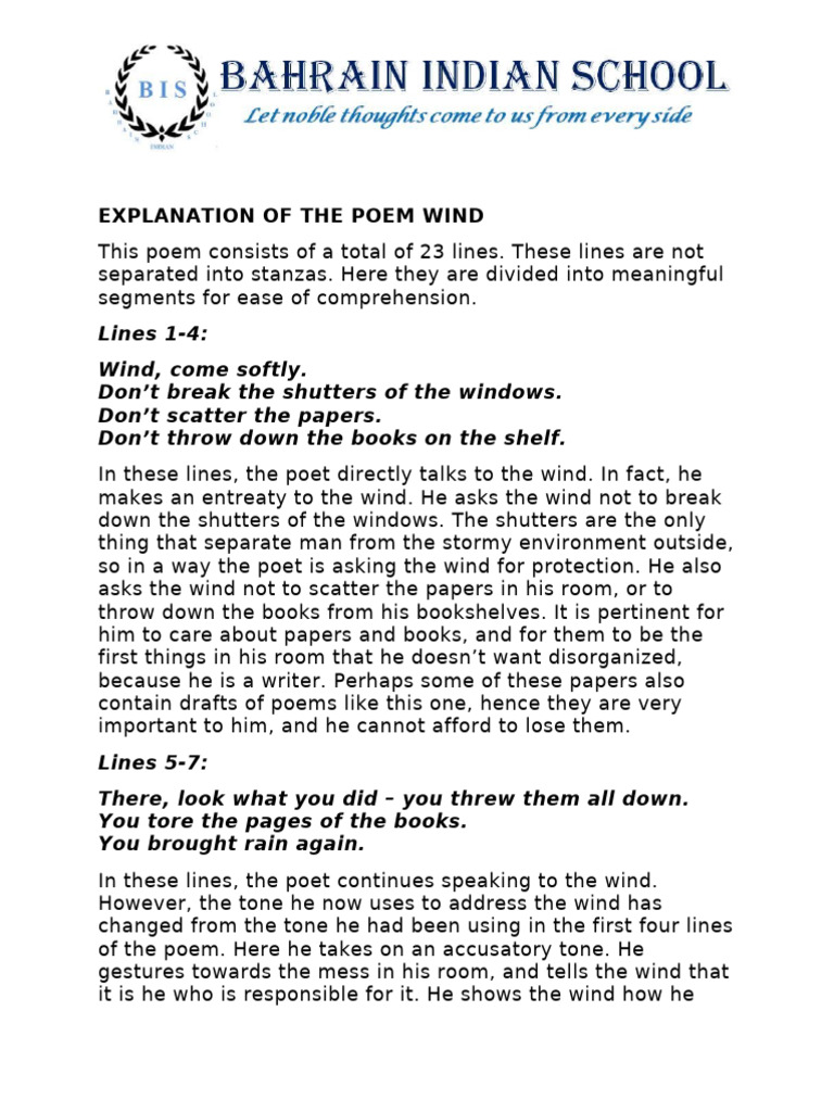 Understanding the Wind Poem | PDF