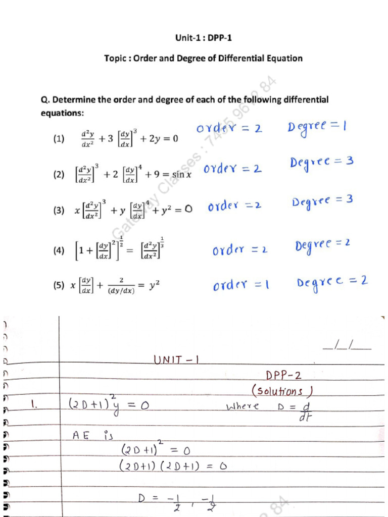 M 2 Unit 1 Combined DPP Solution | PDF | Equations | Differential Calculus