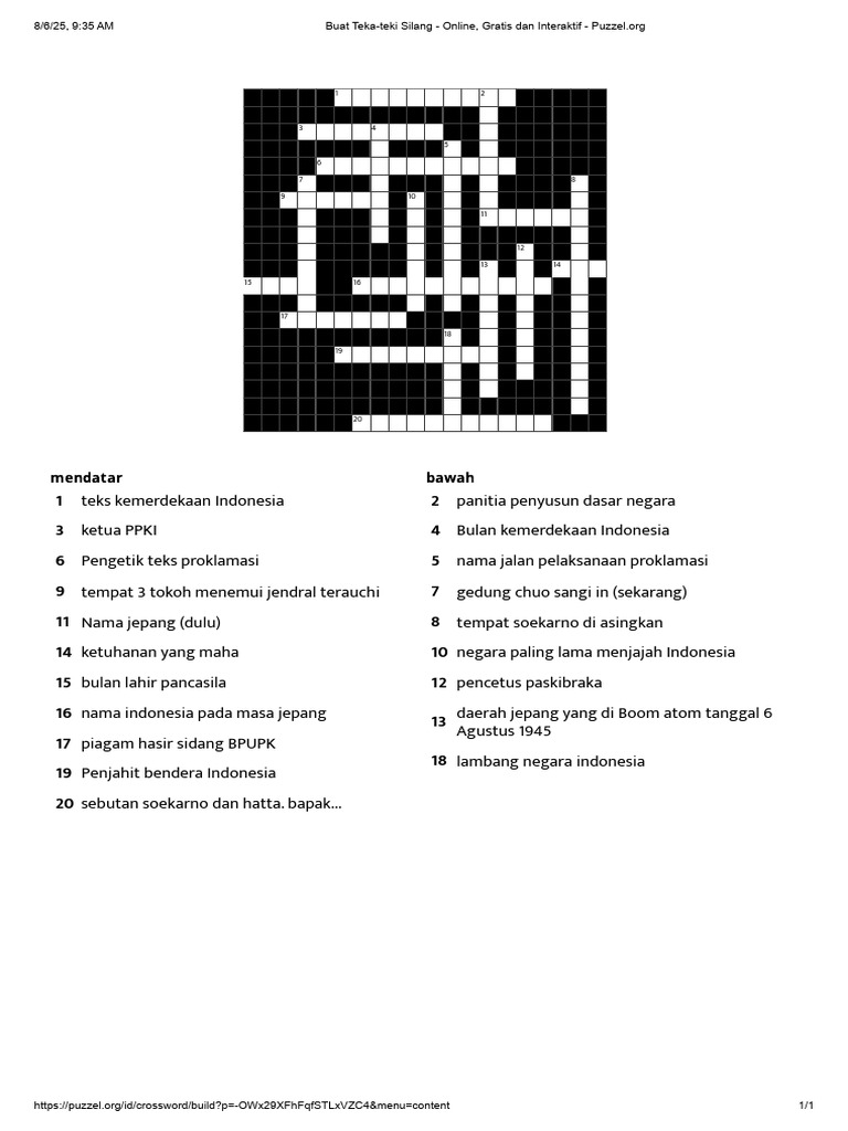 Buat Teka-teki Silang - Online, Gratis Dan Interaktif - Puzzel.org | PDF